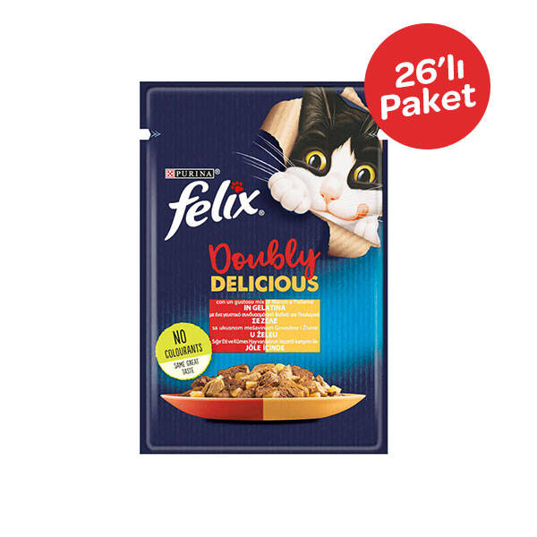 Felix Çifte Lezzet Sığır Etli ve Tavuklu Yaş Kedi Maması 85 gr x 26 ...