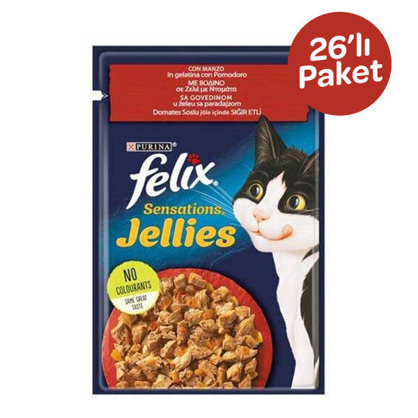 Felix Sensation Sığır Etli & Domatesli Kedi Yaş Maması 85 gr x 26 Kedi ...