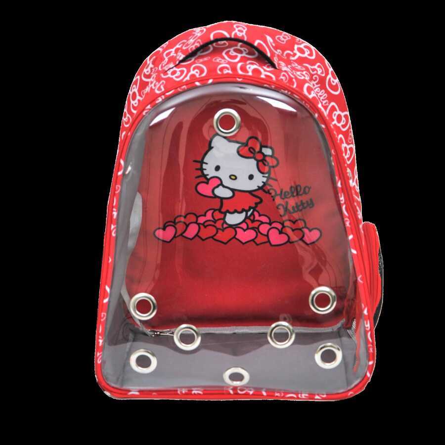 Hello Kitty Şeffaf Kedi Taşıma Çantası Kırmızı