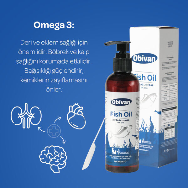 Obivan Kedi ve Köpekler için Balık Yağı 200 ml Köpek Vitaminleri Obivan