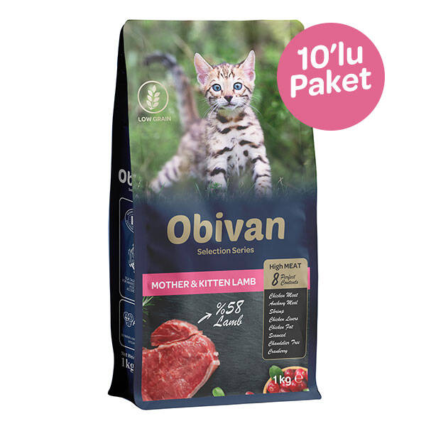 Obivan Low Grain Kuzu Etli Yavru Kedi Maması 1 kg x 10 adet Yavru Kedi ...