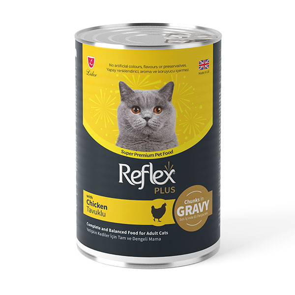 Reflex Plus sos içinde et parçacıklı tavuklu yetişkin kedi maması 400 gr